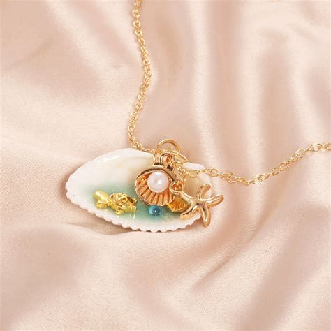 Jewelry Marine Series Pearl Shell Turtle Pendant Necklace Alloy Shell