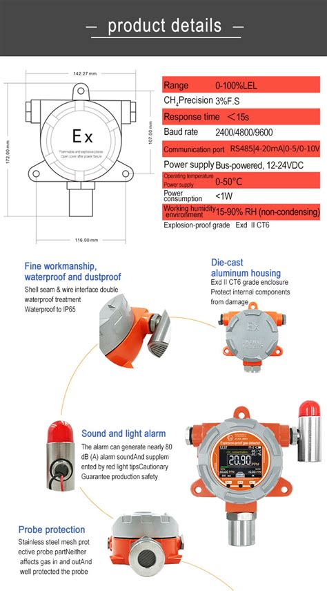 Explosion Proof Methane Gas Alarm Sensor Fixed Ch4 Gas Detector