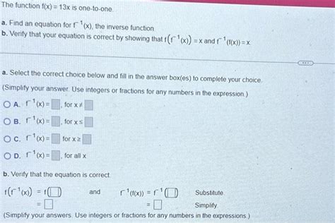 Solved The Function F X 13x Is One To One A Find An Chegg Com