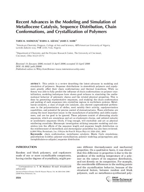 Pdf Recent Advances In The Modeling And Simulation Of Metallocene