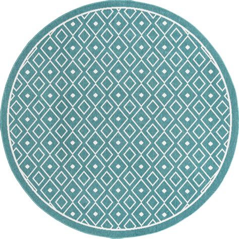 Teal 7 X 7 Outdoor Lattice Round Rug