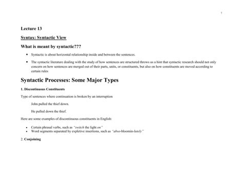 Syntax Syntactic View Lecture Notes
