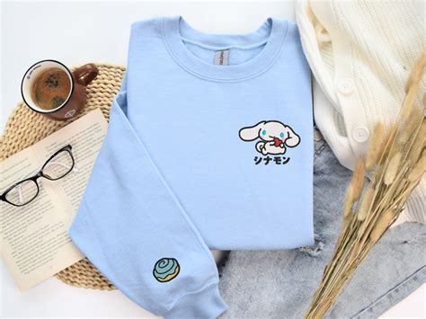 Cute Cinna Roll Embroidered Sweatshirt Kawaii Kitty Sweatshirt Sanrio
