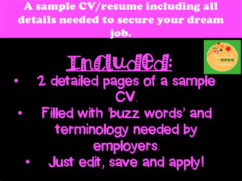 A Sample Cv For Securing Your Dream Job Teaching Resources