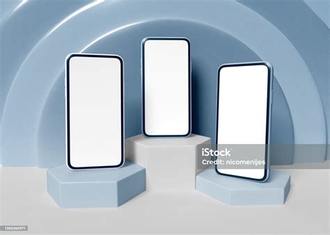 3d 일러스트레이션 빈 흰색 화면이있는 3 개의 스마트 폰 개념에 대한 스톡 사진 및 기타 이미지 개념 디지털 생성 이미지 만짐 Istock