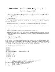 A4Summer2020 Pdf ITEC 2620 A Summer 2020 Assignment Four Due 06th August 2020 1 Sorting
