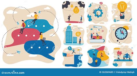 Brainstorming Vector Illustration Young Businessmen In Working Process Concept Of Business