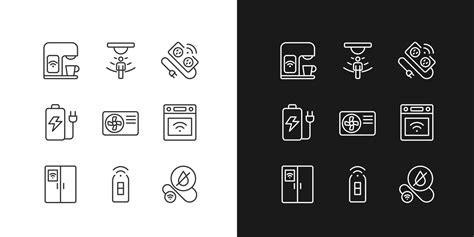 Smart Appliances For Home Pixel Perfect Linear Icons Set For Dark Light Mode Automated Devices