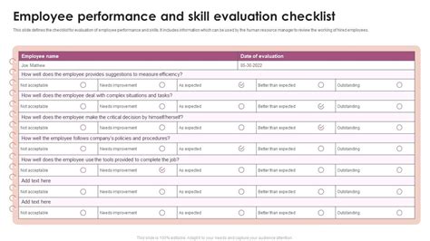 Employee Performance And Skill Evaluation Checklist Ppt Presentation