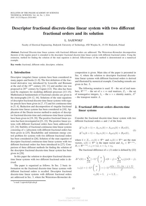 Pdf Descriptor Fractional Discrete Time Linear System With Two
