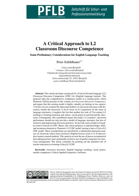 Pdf A Critical Approach To L2 Classroom Discourse Competence Some