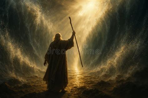 Moses Stands Before The Mighty Walls Of Water Stock Illustration