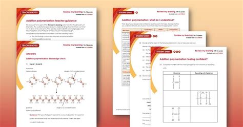 Addition Polymerisation Review My Learning Worksheets 14 16 Years Resource Rsc Education