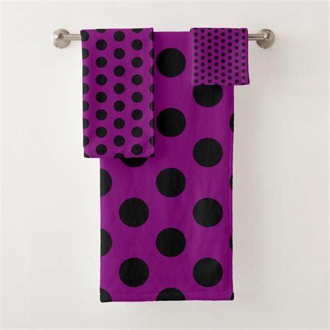 Purple And Black Polka Dot Bath Towel Set Zazzle Towel Set Black Polka Dot Bath Towel Sets