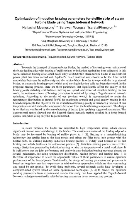 pdf optimization of induction brazing parameters for stellite strip of steam turbine blade