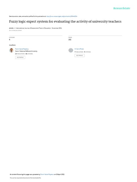 Fuzzy Logic Expert System For Evaluating The Activ Pdf Fuzzy Logic Logic