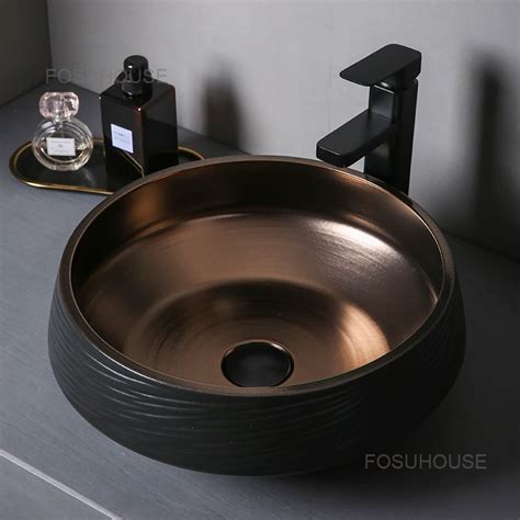 블랙 테이블 세면대 라이트 럭셔리 세라믹 욕실 싱크 블랙 골드 유약 욕실 세면대 크리에이티브 세면대 주방 싱크욕실 싱크대 Aliexpress