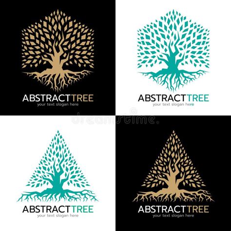Leafless Tree With Roots Vector Logo Organic Product Stock Vector
