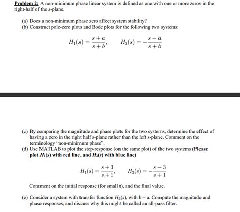 Solved Problem 2 A Non Minimum Phase Linear System Is