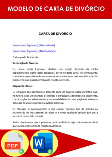 Modelo De Carta De Divórcio Formato Word