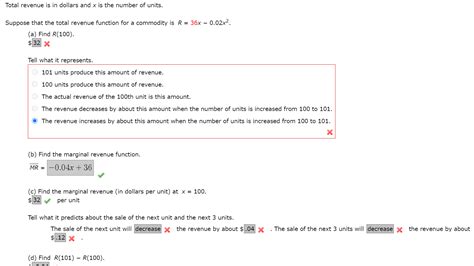 Solved Total Revenue Is In Dollars And X Is The Number Of