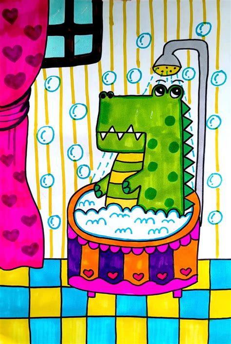 我爱洗澡绘画儿童画简单（高清11张） 儿童画图片大全