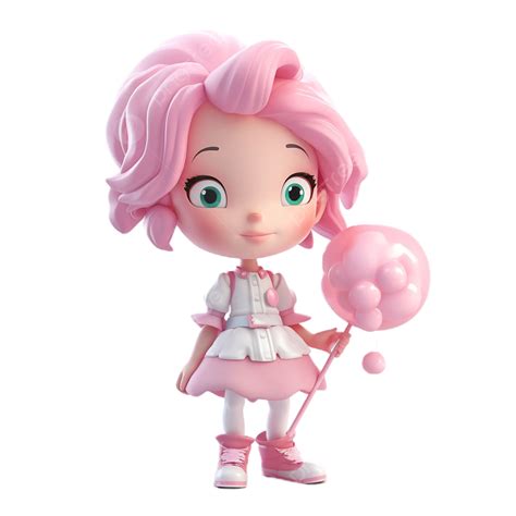 فتاة ذات شعر وردي الأرقام بنت نموذج الطين Png صورة للتحميل مجانا