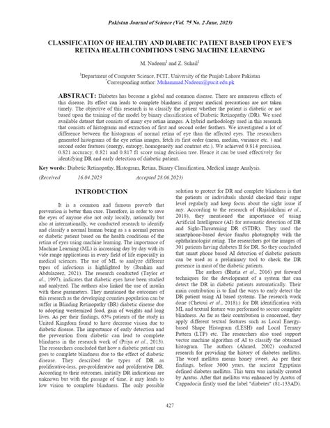 Pdf Classification Of Healthy And Diabetic Patient Based Upon Eyes Retina Health Conditions