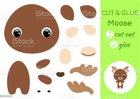 잘라 아기 사슴을 접착제 워크시트를 개발하는 교육 미취학 아동을위한 컬러 종이 게임 종이에 이미지와 접착제의 일부를 잘라 만화