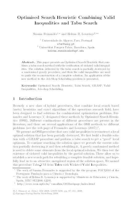 Pdf Optimised Search Heuristic Combining Valid Inequalities And Tabu
