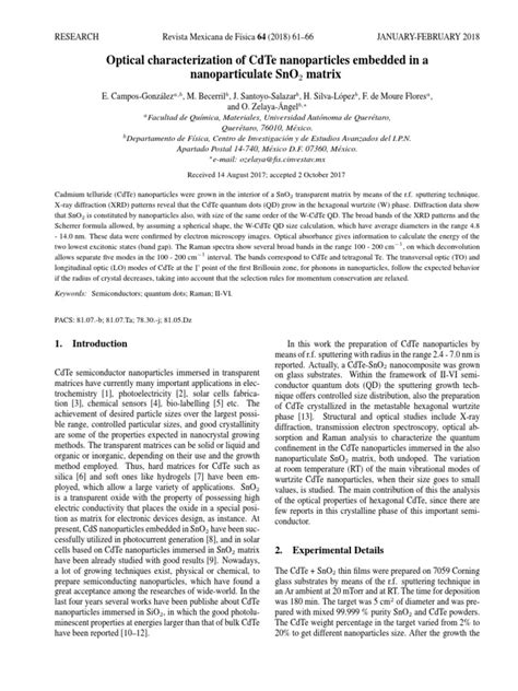 Optical Characterization Of Cdte Nanoparticles Emb Pdf Nanoparticle