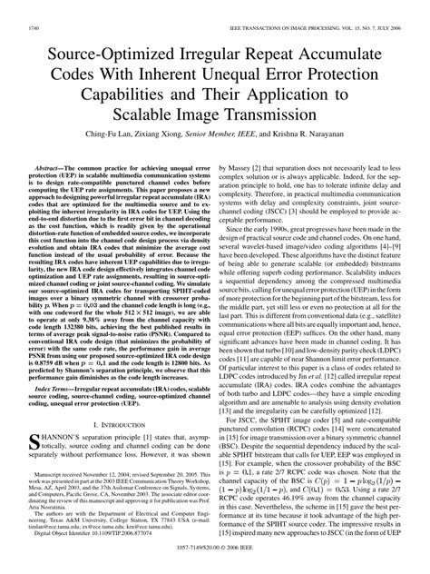 Pdf Source Optimized Irregular Repeat Accumulate Codes With Inherent Unequal Error Protection