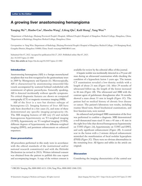 Pdf A Growing Liver Anastomosing Hemangioma