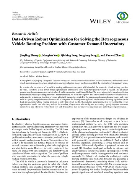 Pdf Data Driven Robust Optimization For Solving The Heterogeneous Vehicle Routing Problem With
