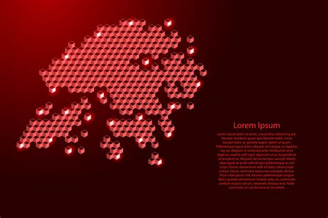 배너 포스터에 대한 3d 빨간색 큐브 아이소메트릭 추상 개념 사각형 패턴 각 기하학적 모양에서 홍콩지도 벡터 그림입니다 등측투영법에 대한 스톡 벡터 아트 및 기타 이미지