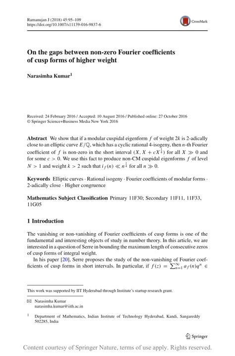 On The Gaps Between Non Zero Fourier Coefficients Of Cusp Forms Of Higher Weight Request Pdf