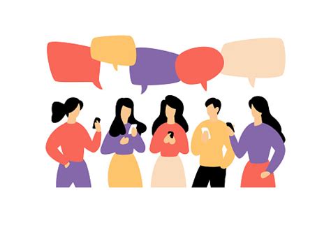 사람들의 그림입니다 이미지는 흰색 배경에 고립 이다 평면 스타일 기업 토론 사회 네트워크 뉴스 소셜 네트워크 채팅 대화 만화 거품 개념에 대한 스톡 벡터 아트 및 기타