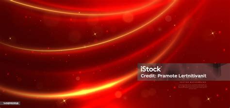 빛나는 금색 곡선과 조명 효과가 있는 우아한 빨간색 배경과 텍스트를 위한 복사 공간으로 반짝입니다 럭셔리한 디자인 작풍 빨강에