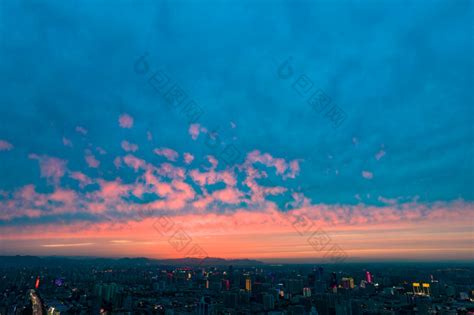 石家庄夜幕降临夕阳晚霞航拍摄影图图片 包图网企业站