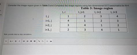 Solved Consider The Image Region Given In Table And Chegg
