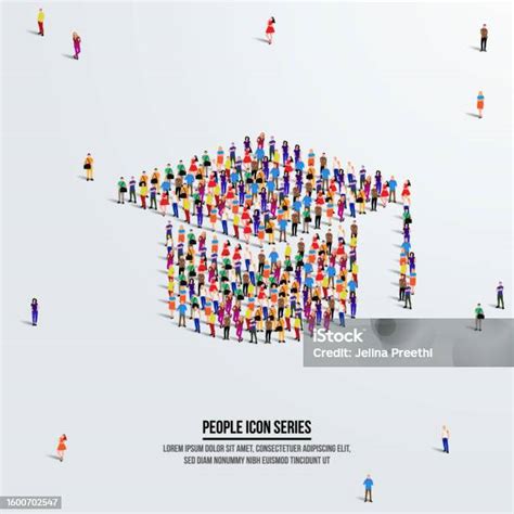 졸업 모자 아이콘 또는 학생 모자 개념입니다 많은 사람들이 모양 졸업 모자를 만들기 위해 형성됩니다 벡터 그림입니다 대학교에 대한 스톡 벡터 아트 및 기타 이미지 Istock