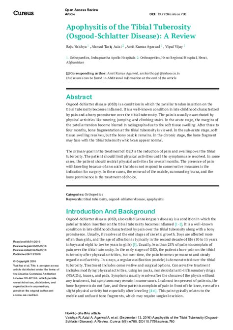 Pdf Apophysitis Of The Tibial Tuberosity Osgood Schlatter Disease A Review