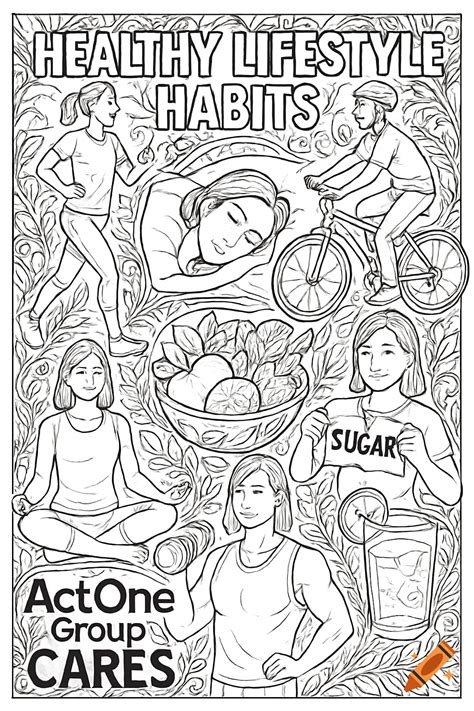 Coloring Page Illustrating Healthy Lifestyle Habits Running Sleeping