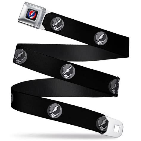 Grateful Dead Belt Seatbelt Buckle Belt Steal Your Face Repeat Black