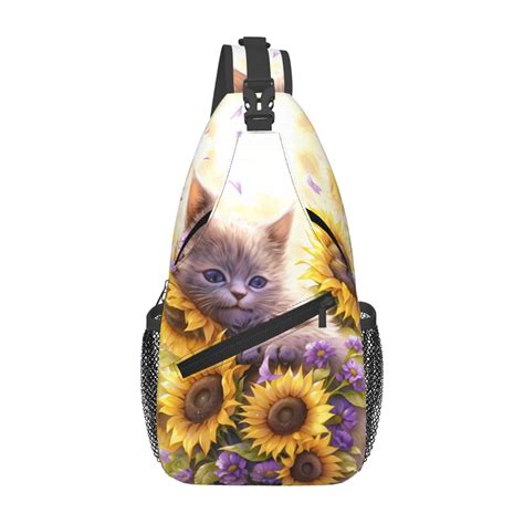Crossbody Bags For Women Men Daisy Sunflower Lazy Cat Casual Sling