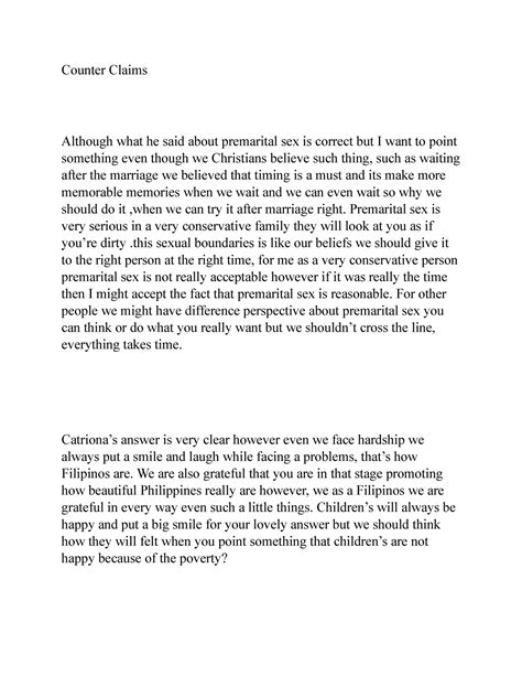 OO THIS WILL HELP Counter Claims Although What He Said About Premarital Sex Is Correct But I