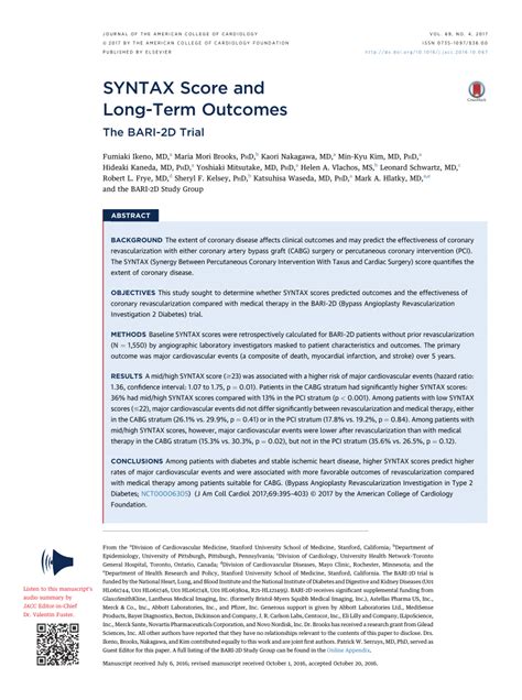 Pdf Syntax Score And Long Term Outcomes