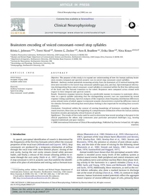Pdf Brainstem Encoding Of Voiced Consonantvowel Brainstem Encodes Perceptually Critical