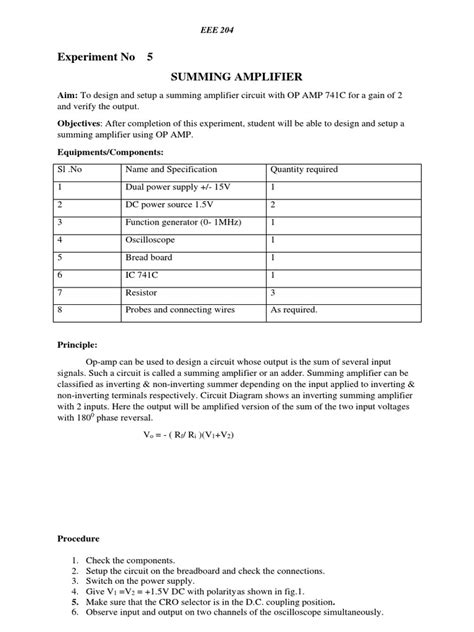 Lab Experiment 5 Pdf Amplifier Operational Amplifier