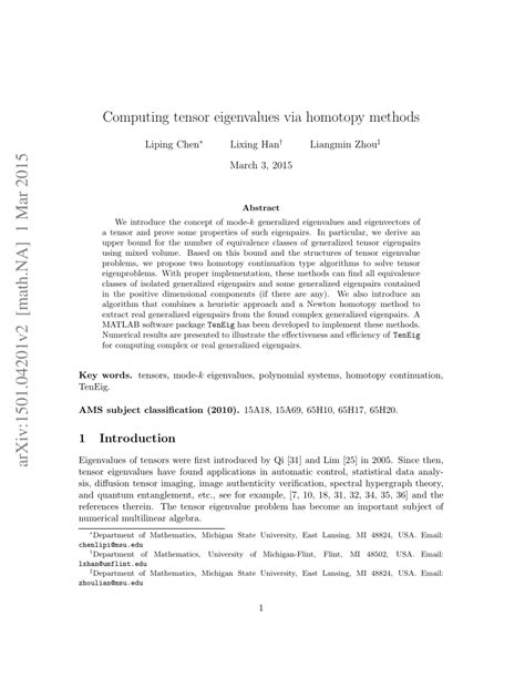 Pdf Computing Tensor Eigenvalues Via Homotopy Methods